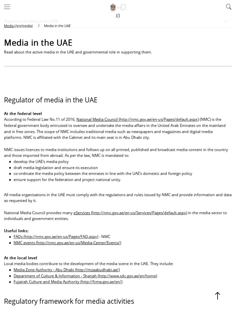 Media in The UAE - The Official Portal of The UAE Government | PDF