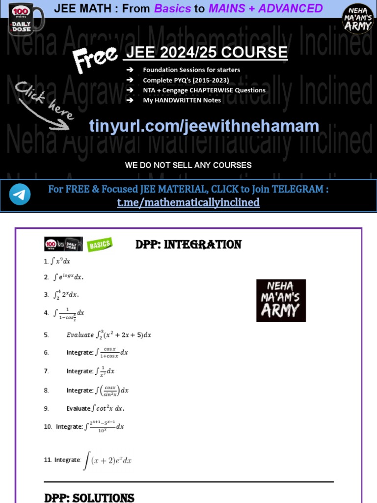 JEE Math Integration Practice Guide | PDF