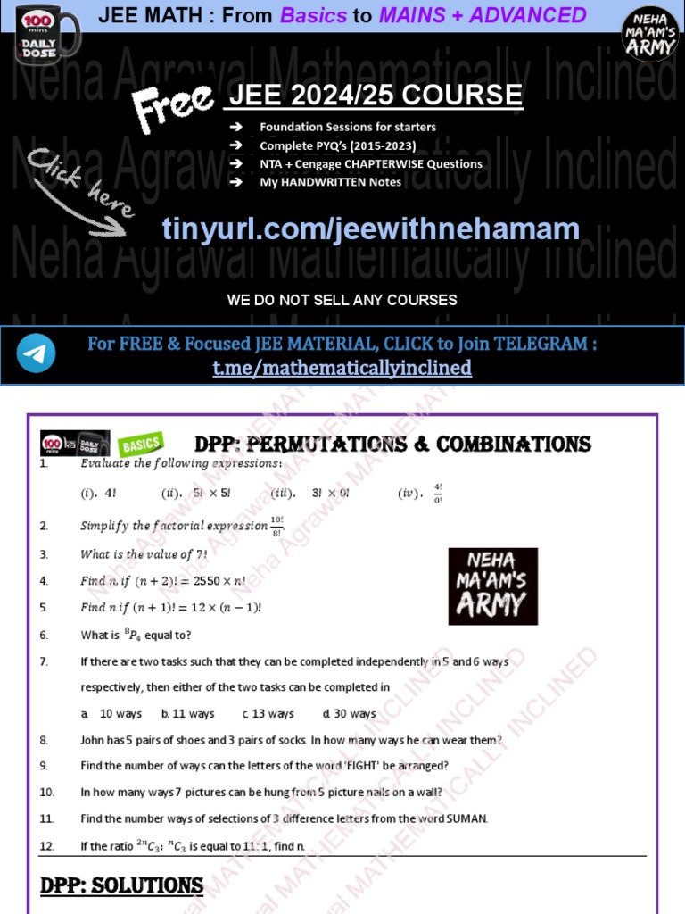 DPP - Permutations & Combinations | Download Free PDF | Mathematics