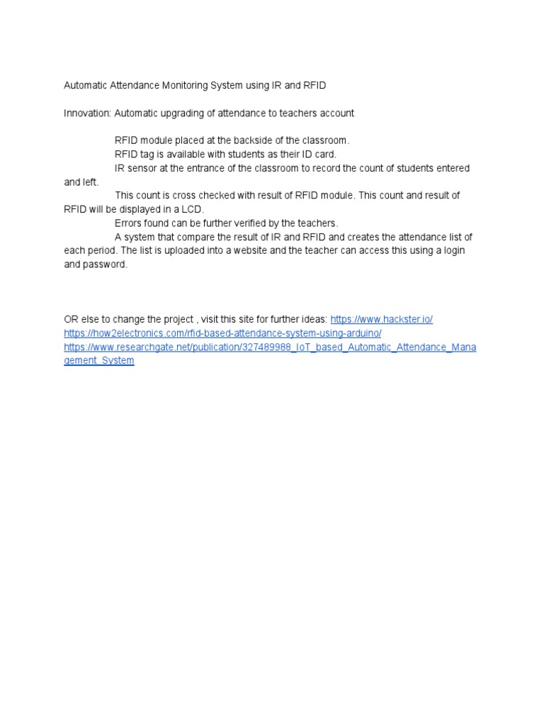 Automatic Attendance Monitoring System Using Ir And Rfid Pdf