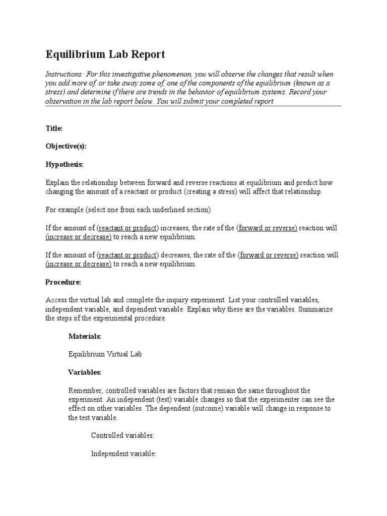 Equilibrium Lab Report Analysis | PDF | Teaching Methods & Materials ...