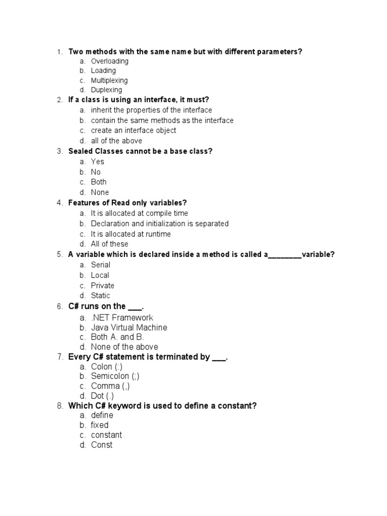 Sample MCQ Questions | PDF