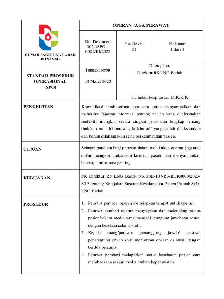 Sop Operan Jaga Perawat Pdf