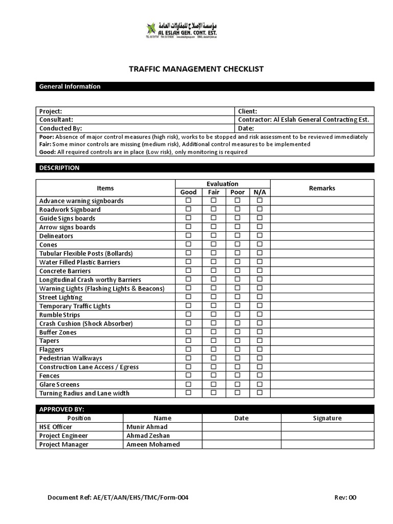 Traffic Management Checklist | PDF