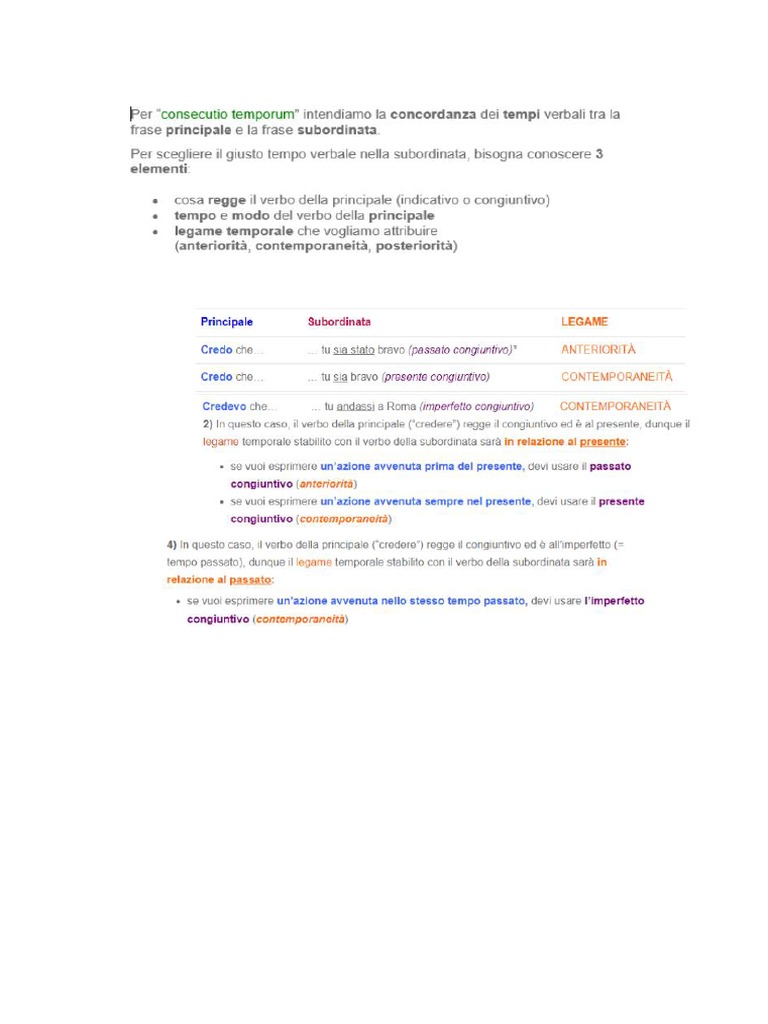 Consecutio Temporum Congiuntivo Presente e Passato | PDF