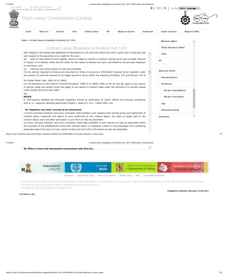 Contract Labour (Regulation & Abolition) Act, 1970 _ Chief Labour ...