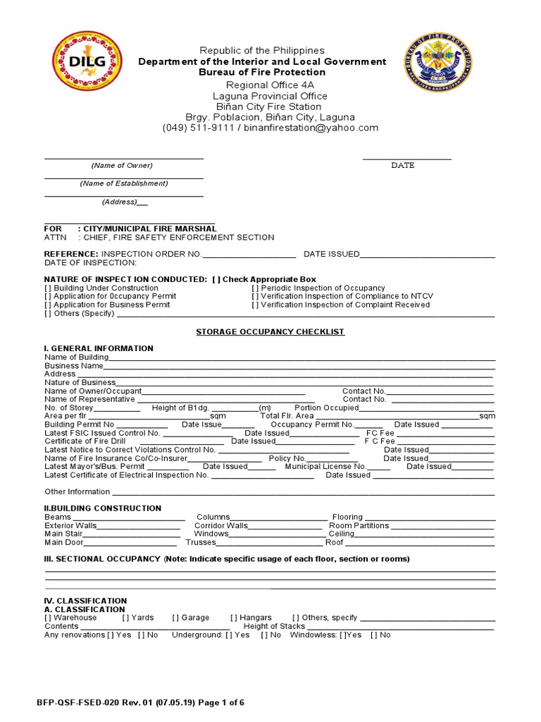 19 FSED 020 Checklist Storage Occupancy Rev01 070519 | PDF
