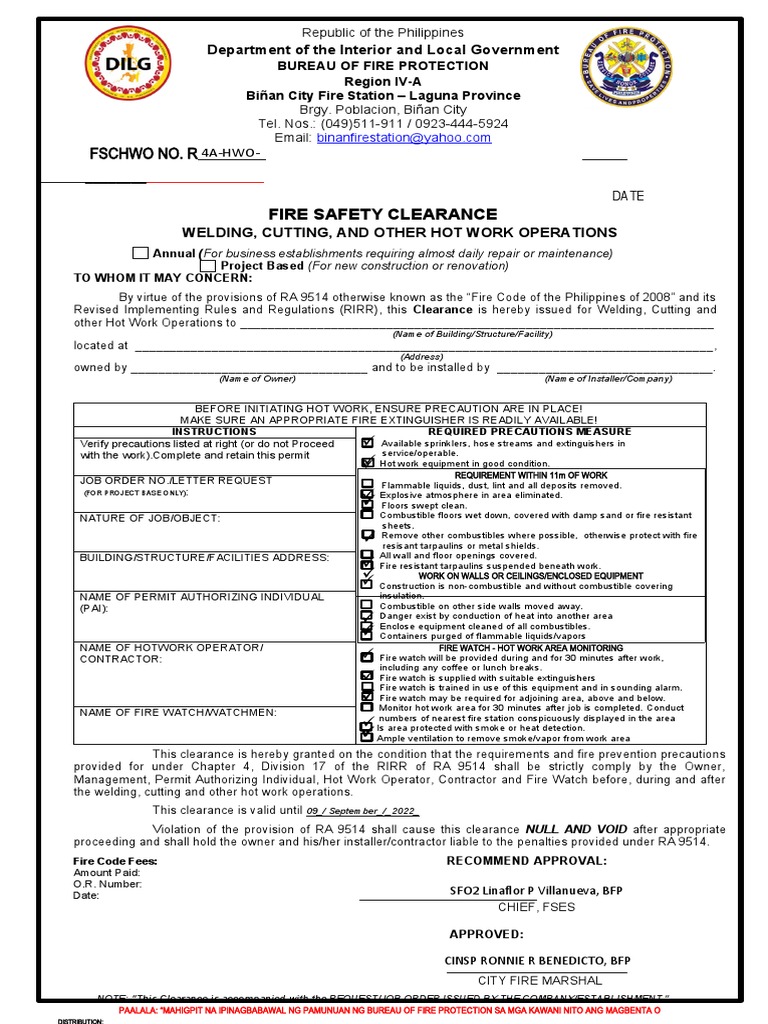 FSED 034F Fire Safety Clearance For Hot Works Operations Rev03 (NEW ...