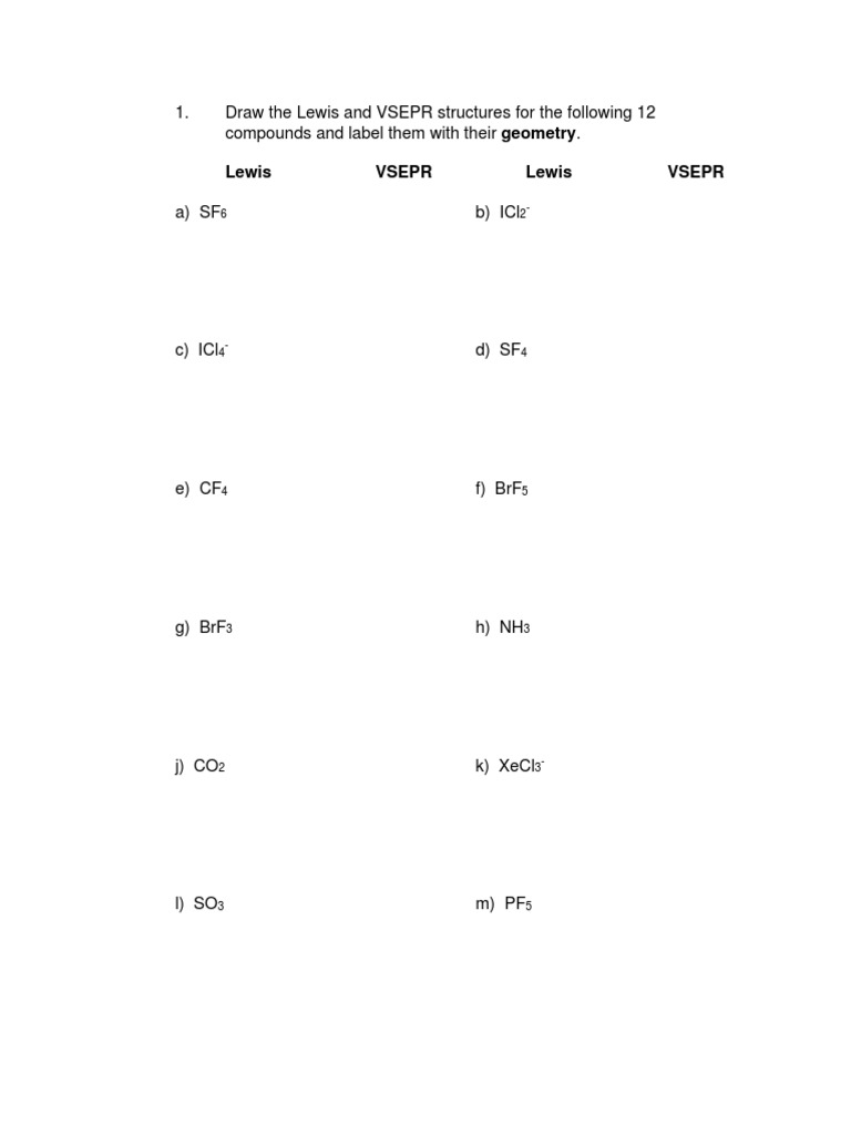 Molecular Geometry Worksheet-1 | PDF