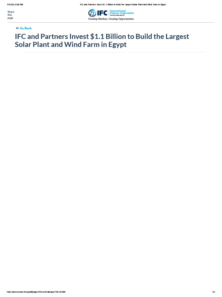 IFC and Partners Invest $1.1 Billion To Build The Largest Solar Plant and Wind Farm in Egypt ...