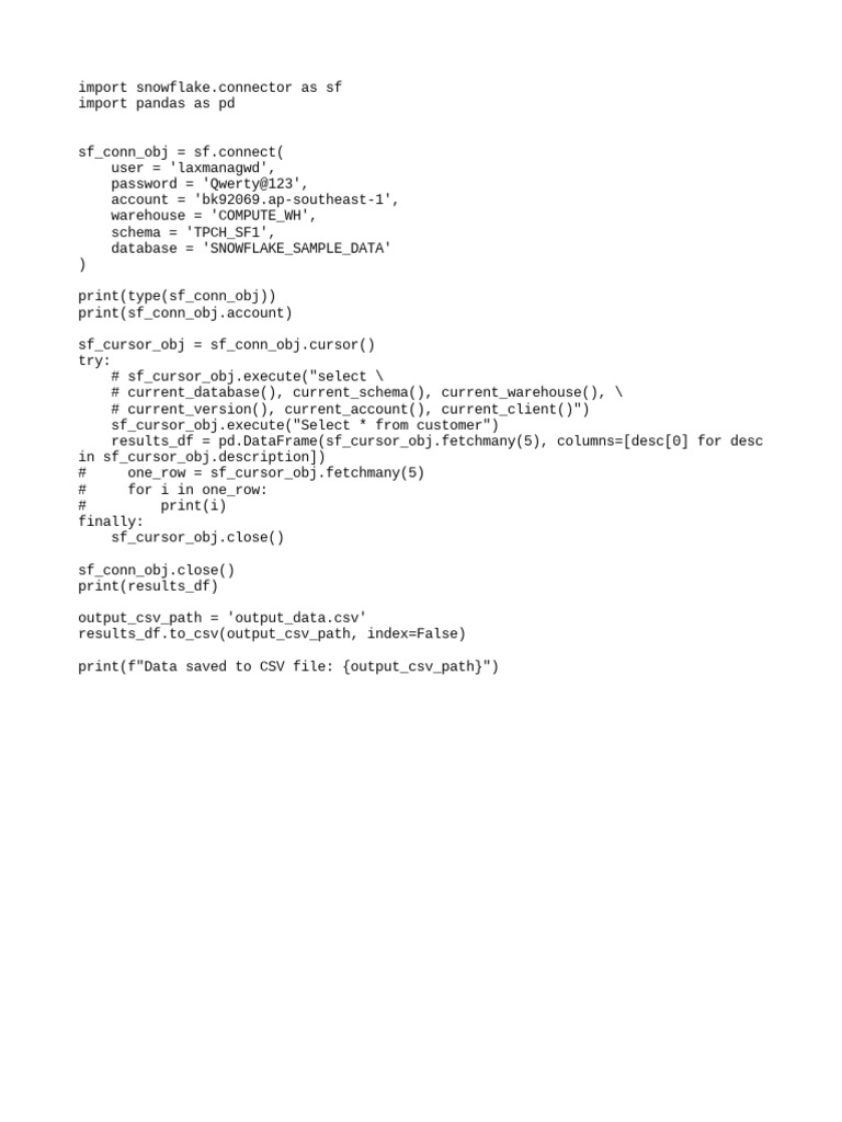 Python Framework For Connecting To Snowflake | PDF | Computers