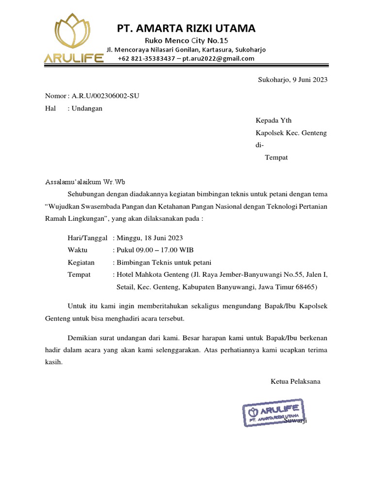 Contoh SURAT UNDANGAN KAPOLSEK | PDF