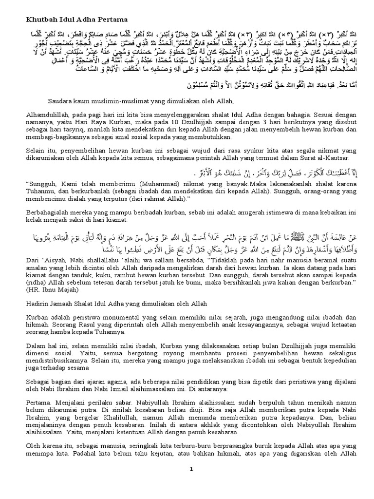 Naskah Khutbah Sholat Idul Adha | PDF