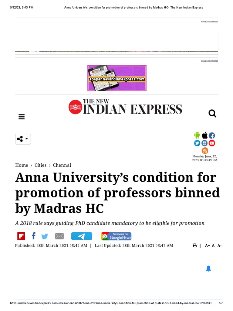 Anna University's Condition For Promotion of Professors Binned by ...