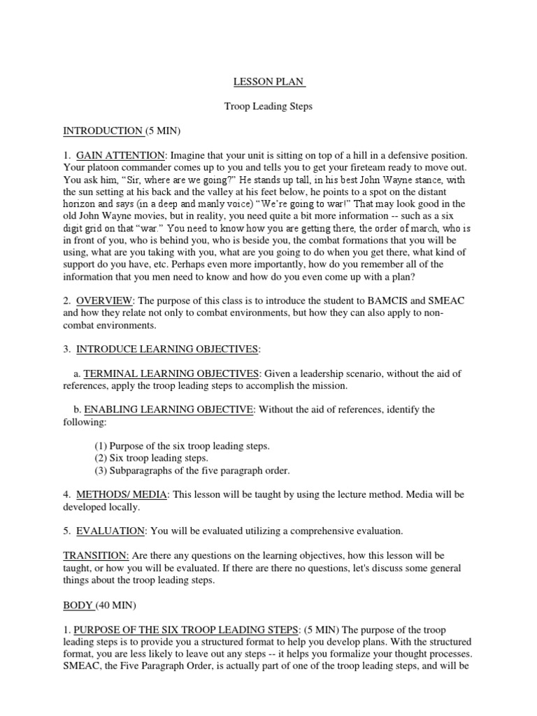 Understanding Troop Leading Steps | PDF | Reconnaissance | Military ...