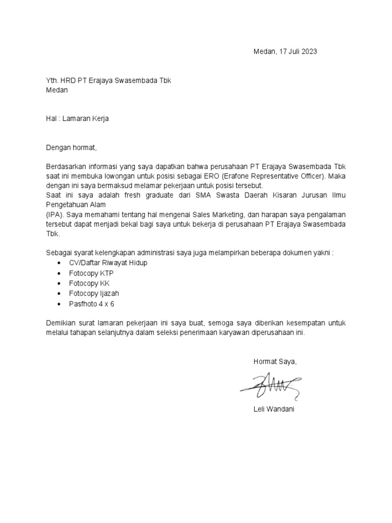Lamaran ERO PT Erajaya Medan | PDF | Karier & Perkembangan | Kesehatan Holistik