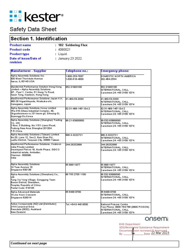 Kester Sds Ghs Un - English (Us) - Approve | PDF