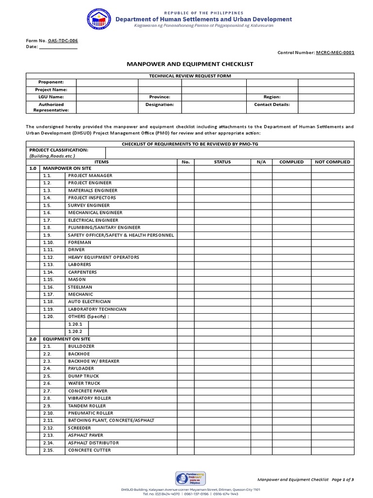 Checklist-Manpower & Equipment on Site | PDF