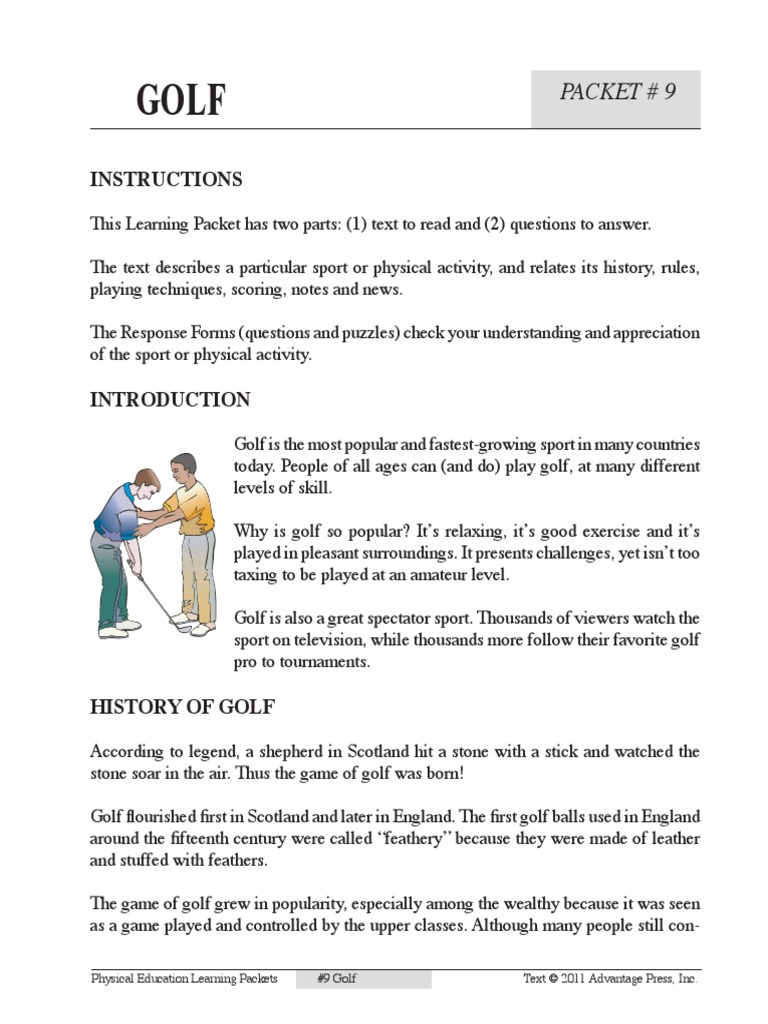 Physical Education Learning Packets #9 Golf | PDF