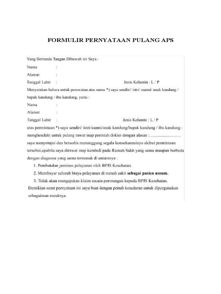 Formulir Pernyataan Pulang Aps | PDF