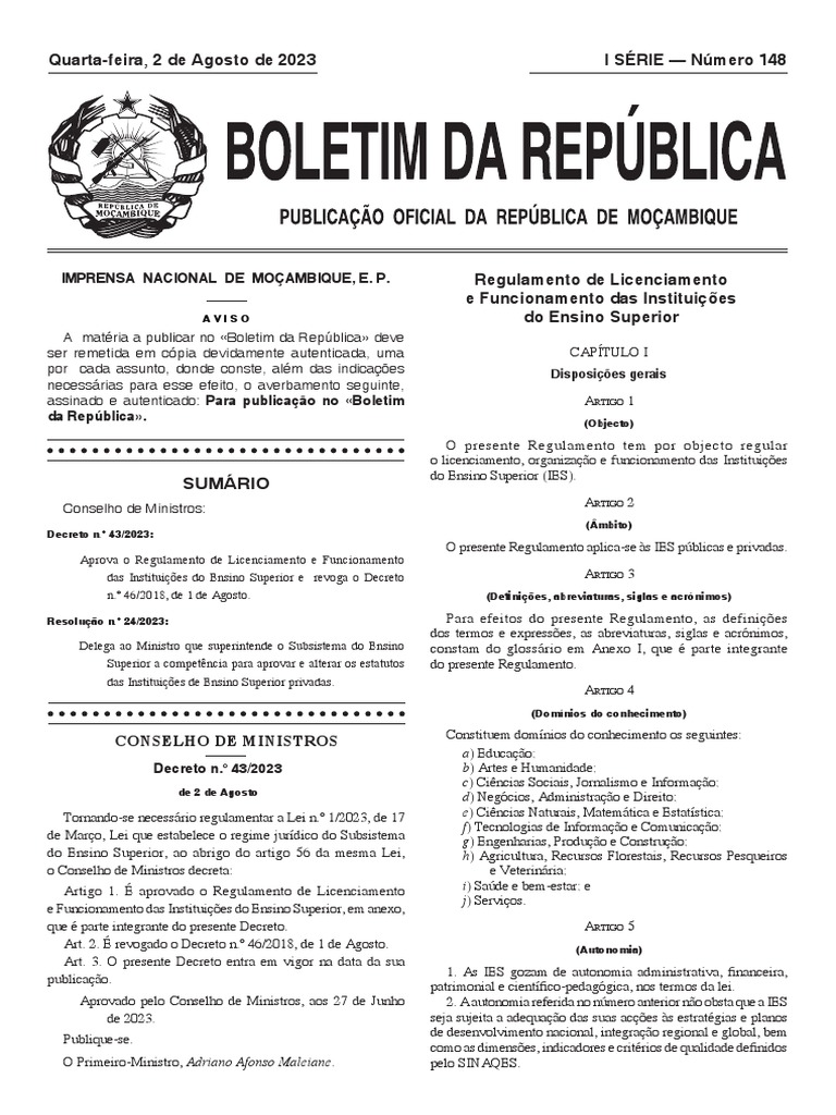 Decreto 43 - 2023 de 1 de Agosto - Aprova o Regulamento de ...