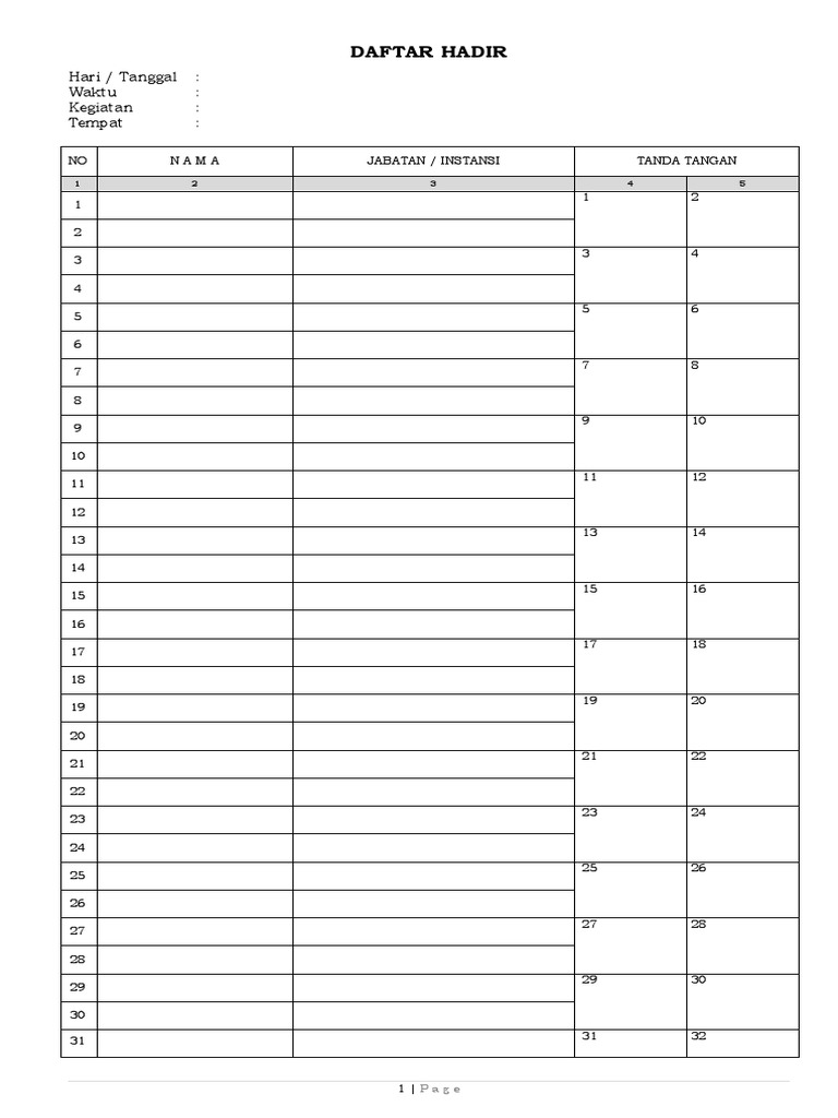 Contoh-BLANKO DAFTAR HADIR | PDF