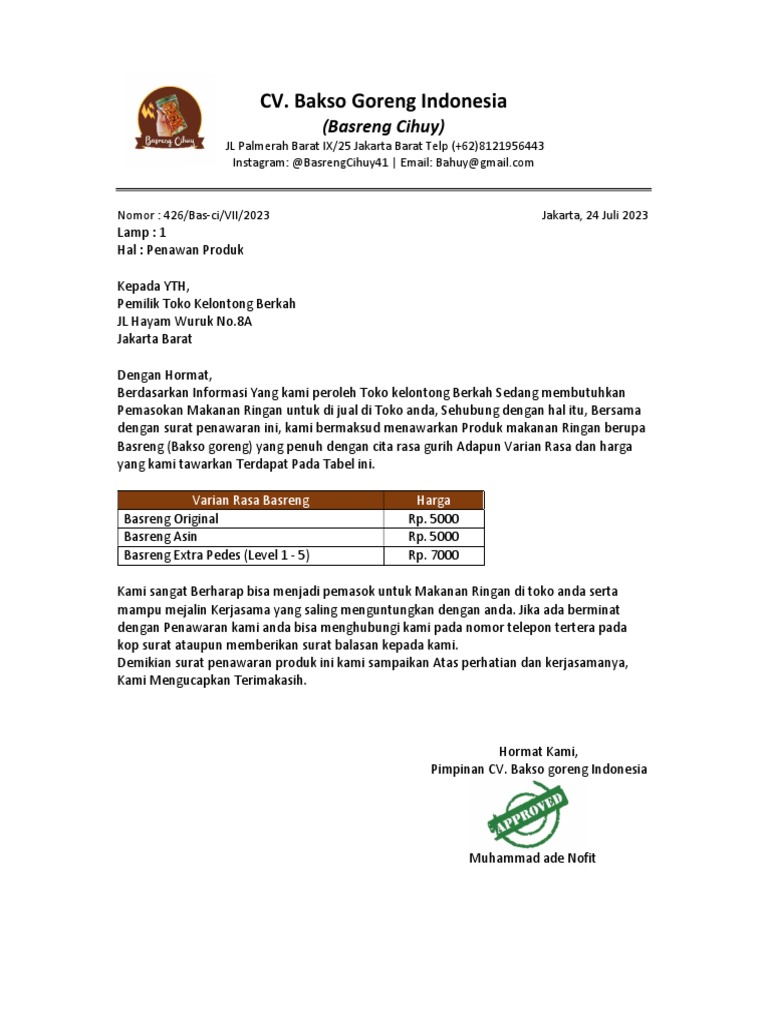 Surat Penawaran Produk | PDF