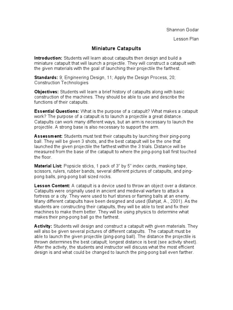 Catapult Lesson Plan | PDF | Cognition
