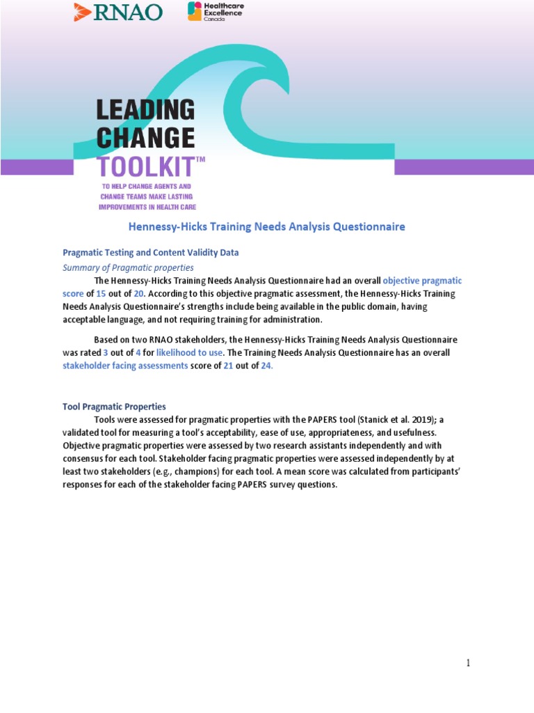 Hennessy-Hicks Training Needs Analysis Tool | PDF | Validity ...