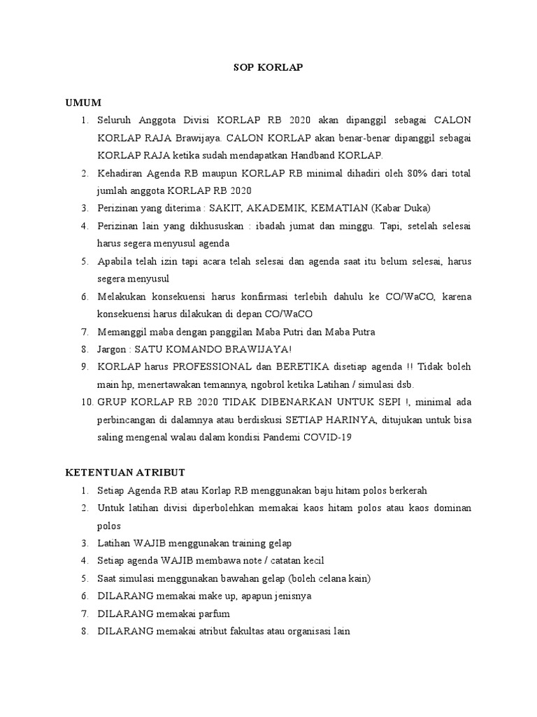Sop Korlap 2020 | PDF
