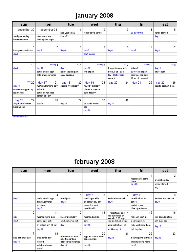 January-February 2008 Family Calendar | PDF | Observances