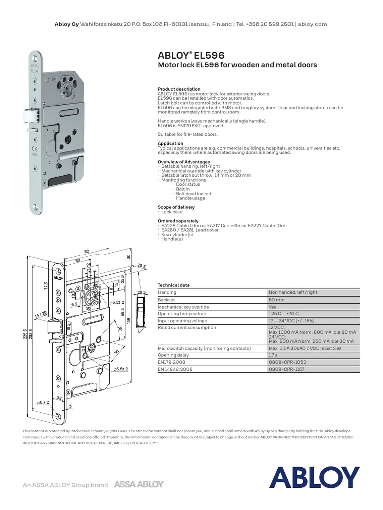 ABLOY EL596 Data Sheet 1 | PDF