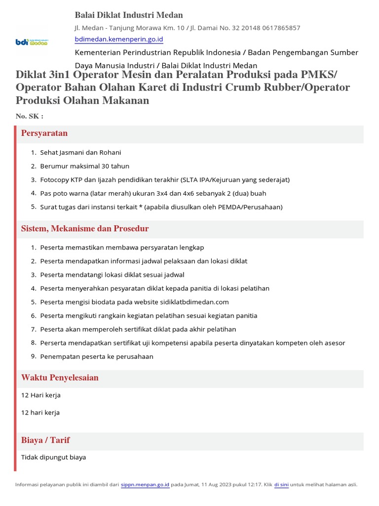 Diklat 3in1 Operator Mesin Dan Peralatan Produksi Pada PMKS/ Operator Bahan Olahan Karet Di ...