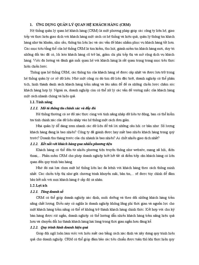 Vii. Ứng Dụng Quản Lý Quan Hệ Khách Hàng CRM | PDF