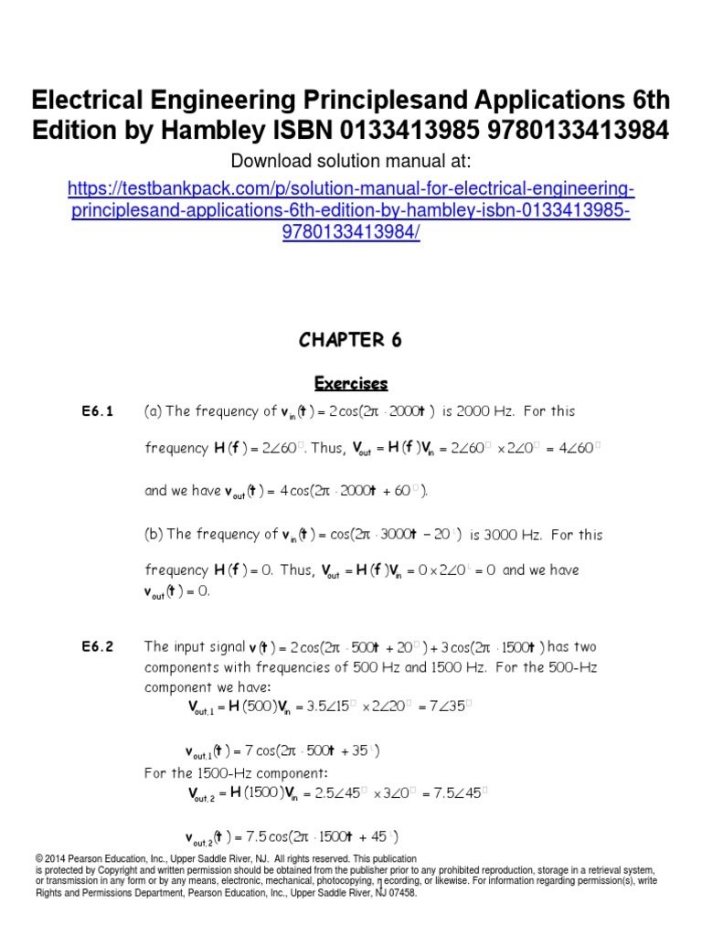 Electrical Engineering Principlesand Applications 6th Edition Hambley ...