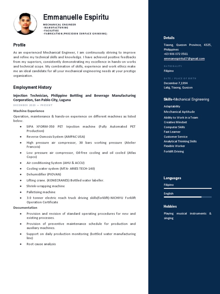 Mechanical Engineer Profile & Experience | PDF | Automation | Engineering