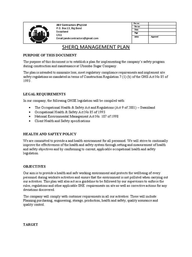 J and V Sherq Management Plan | PDF