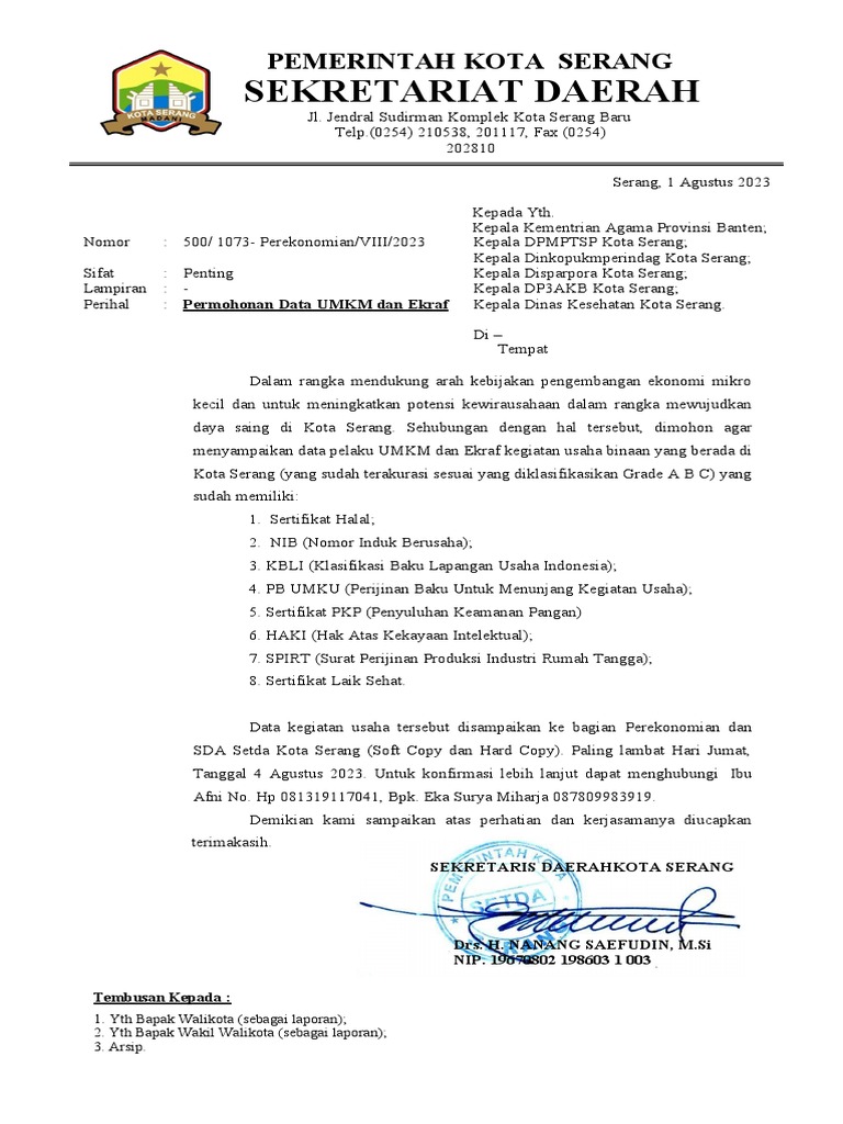 Surat Permohonan Data Umkm | PDF