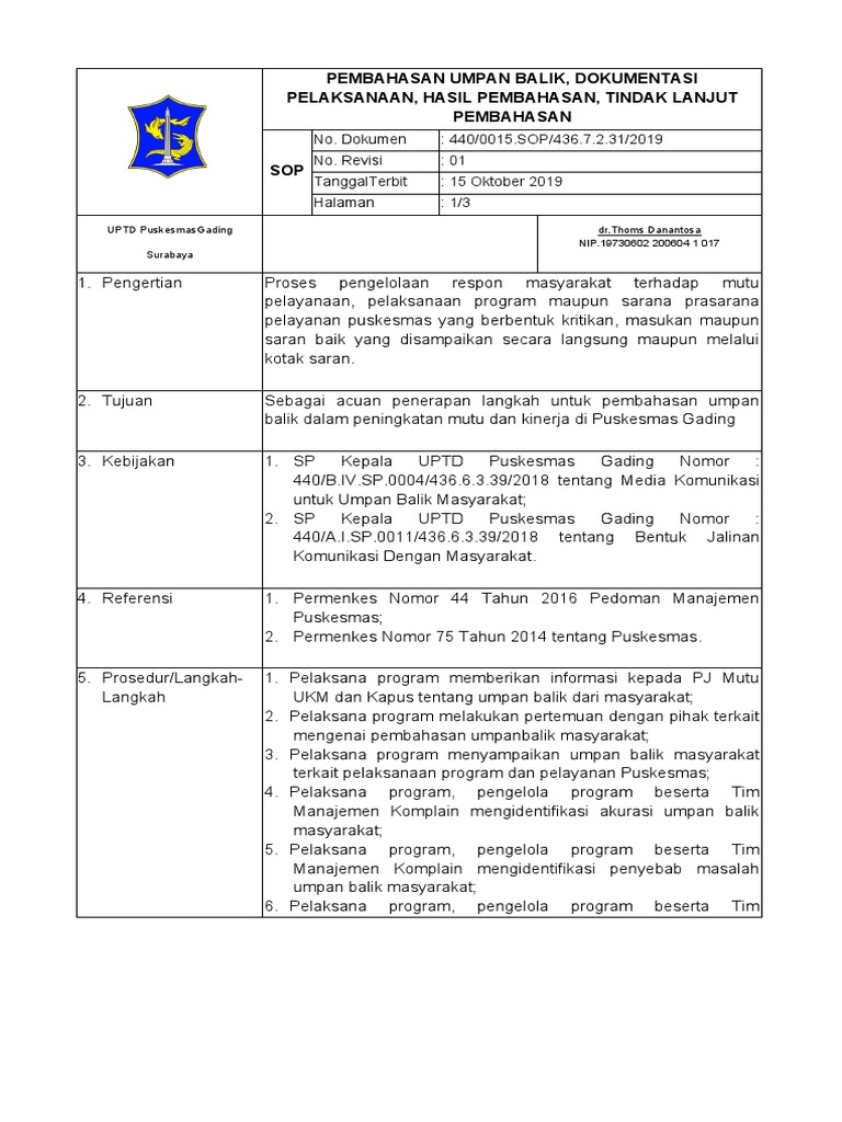 4.1.2.3 Sop Pembahasan Umpan Balik | PDF