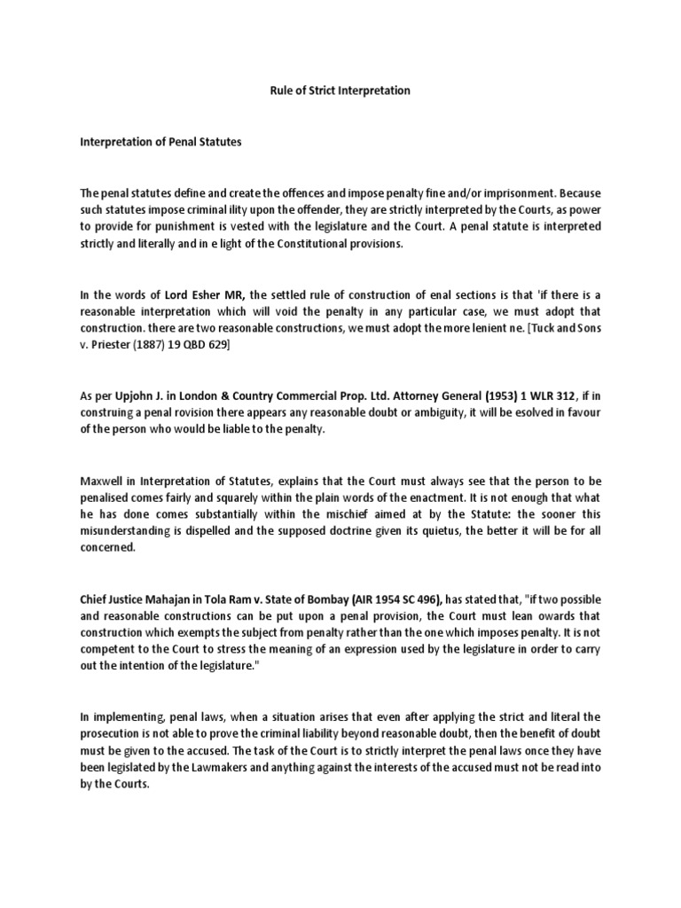 Rule of Strict Interpretation | PDF