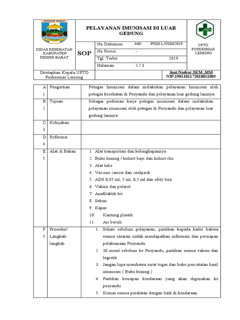 Prosedur Imunisasi Luar Gedung Puskesmas | PDF