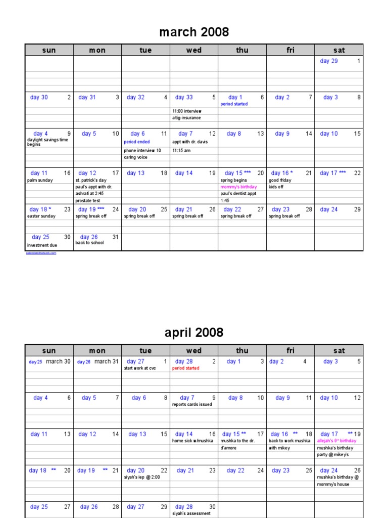 March 2008 Event Calendar | PDF | Observances | Holidays