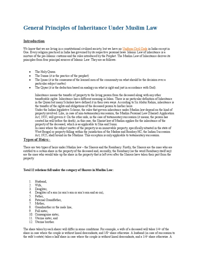 General Principles of Inheritance Under Muslim Law | PDF