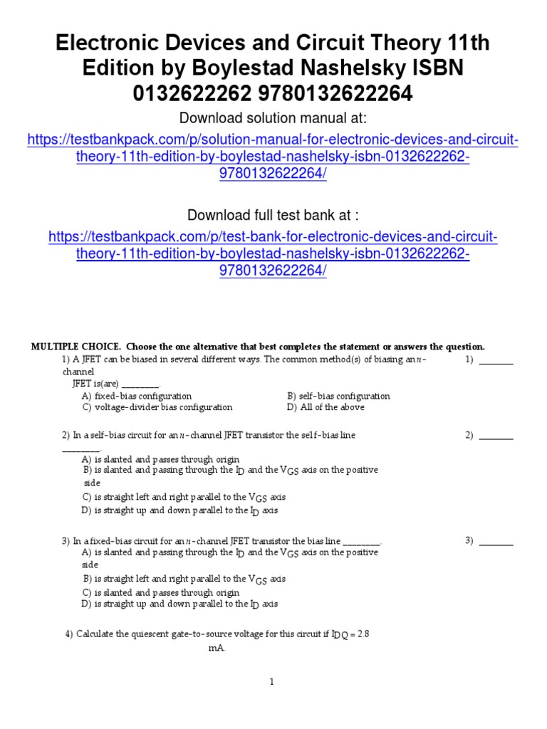 Electronic Devices and Circuit Theory 11th Edition Boylestad Test Bank ...