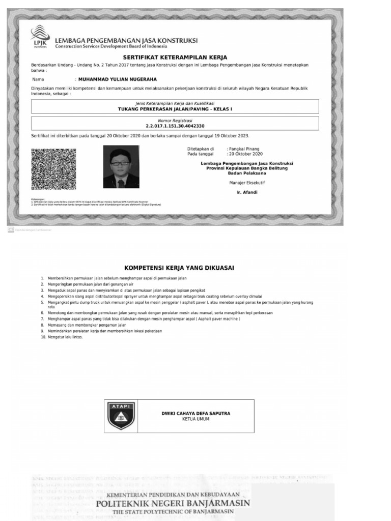 3 Bukti SKT Tukang Perkerasan Jalan Paving | PDF