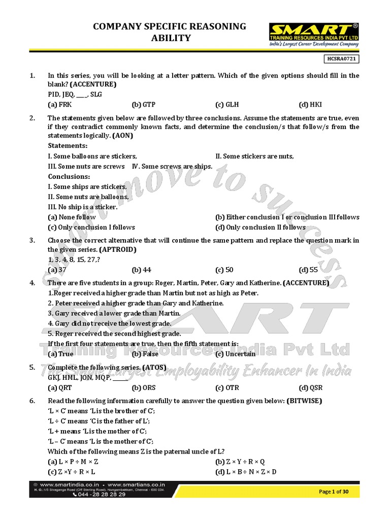 Company-Specific Reasoning Ability Test | PDF