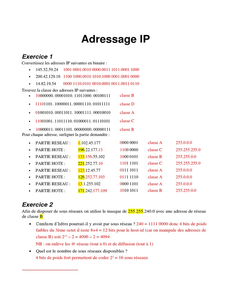 TD 2 Adressage - IP - Corr | PDF | Architecture (Informatique) | Protocoles Internet
