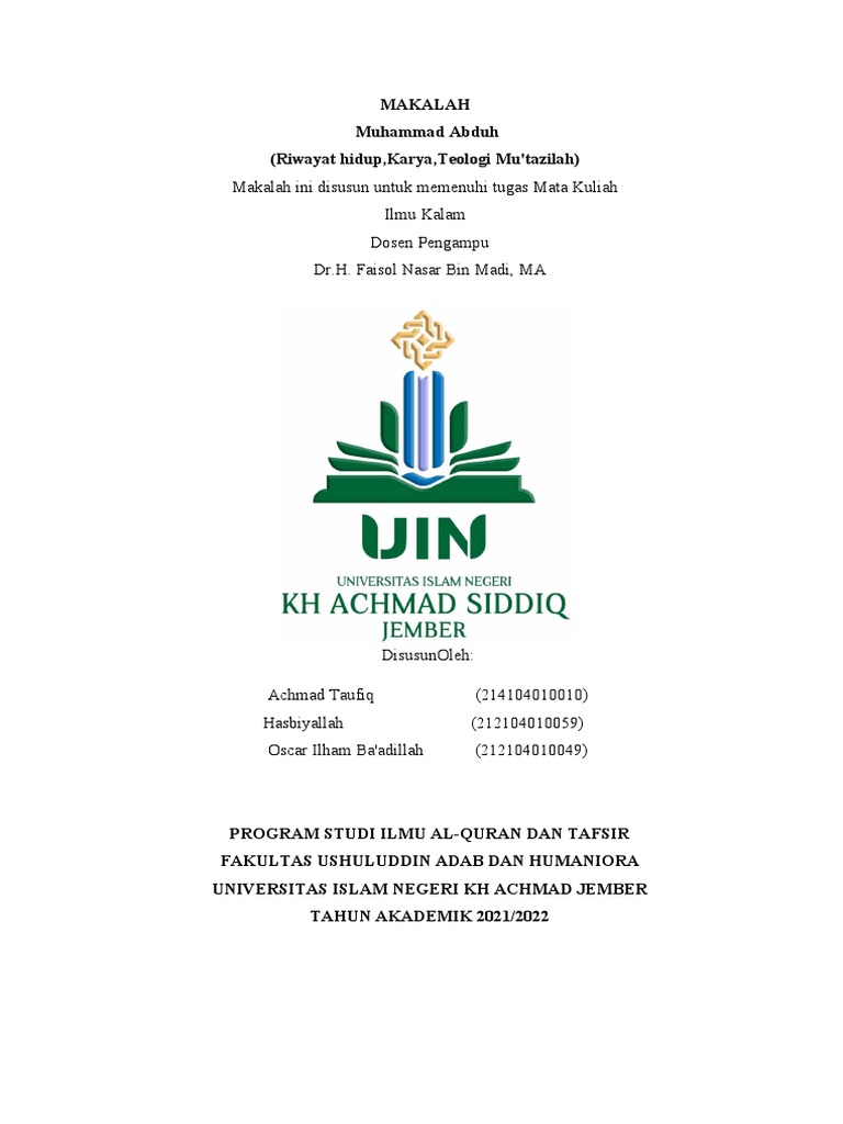 Muhammad Abduh (Riwayat Hidup, Karya, Teologi Mu'tazilah) | PDF | Agama ...