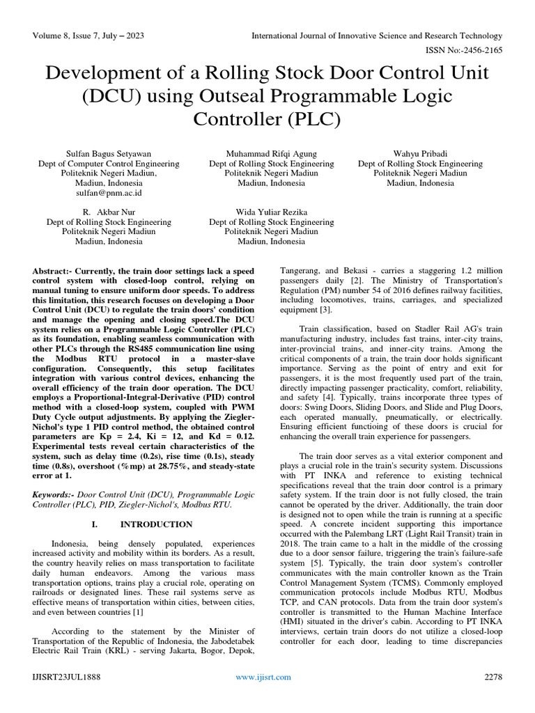 Development of A Rolling Stock Door Control Unit (DCU) Using Outseal ...