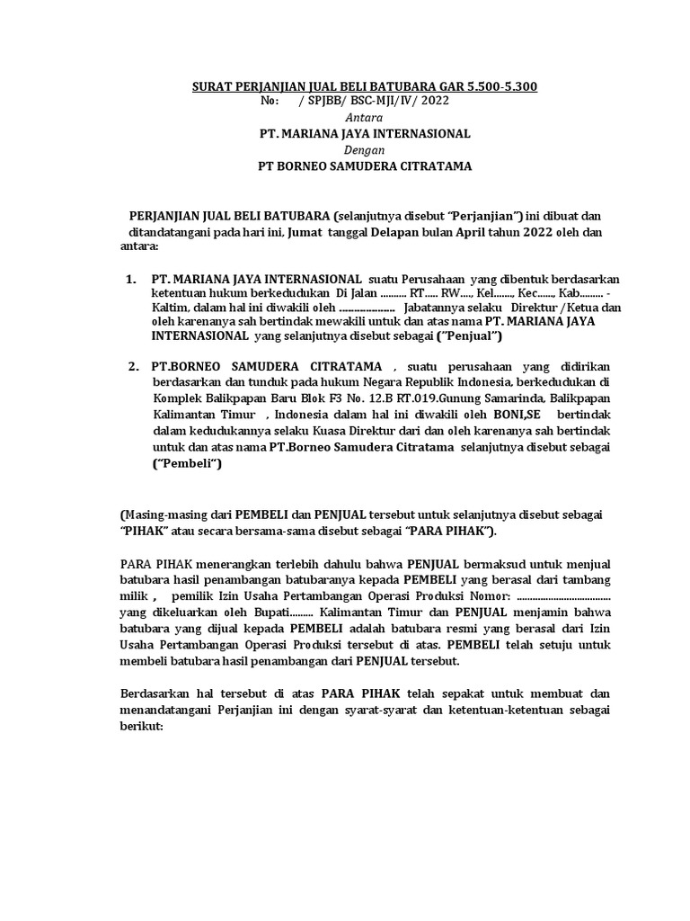 DRAP KONTRAK PT. BSC - MJI . 55-53 | PDF